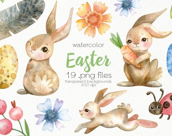 Watercolor Easter Clipart Bundle Pastel Rainbow Easter Spring Clipart ...