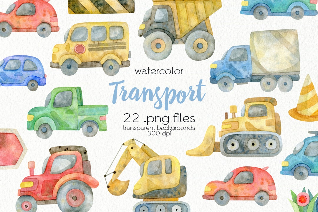 Watercolor Transport Clipart / Cars Clipart / Cartoon Boy Clipart ...
