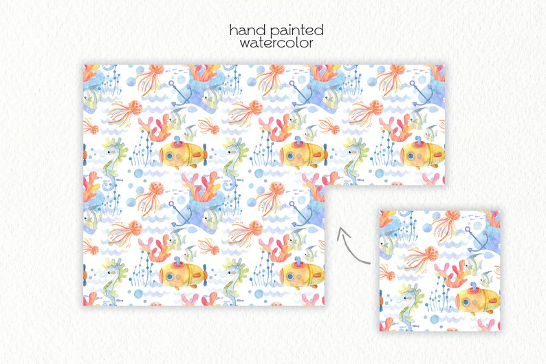 Watercolor Underwater Digital Paper / Sea Creatures Scrapbook Paper ...