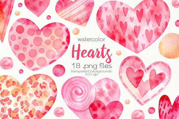 Watercolor Hearts Clipart / Hand Painted Pink Hearts / | Etsy