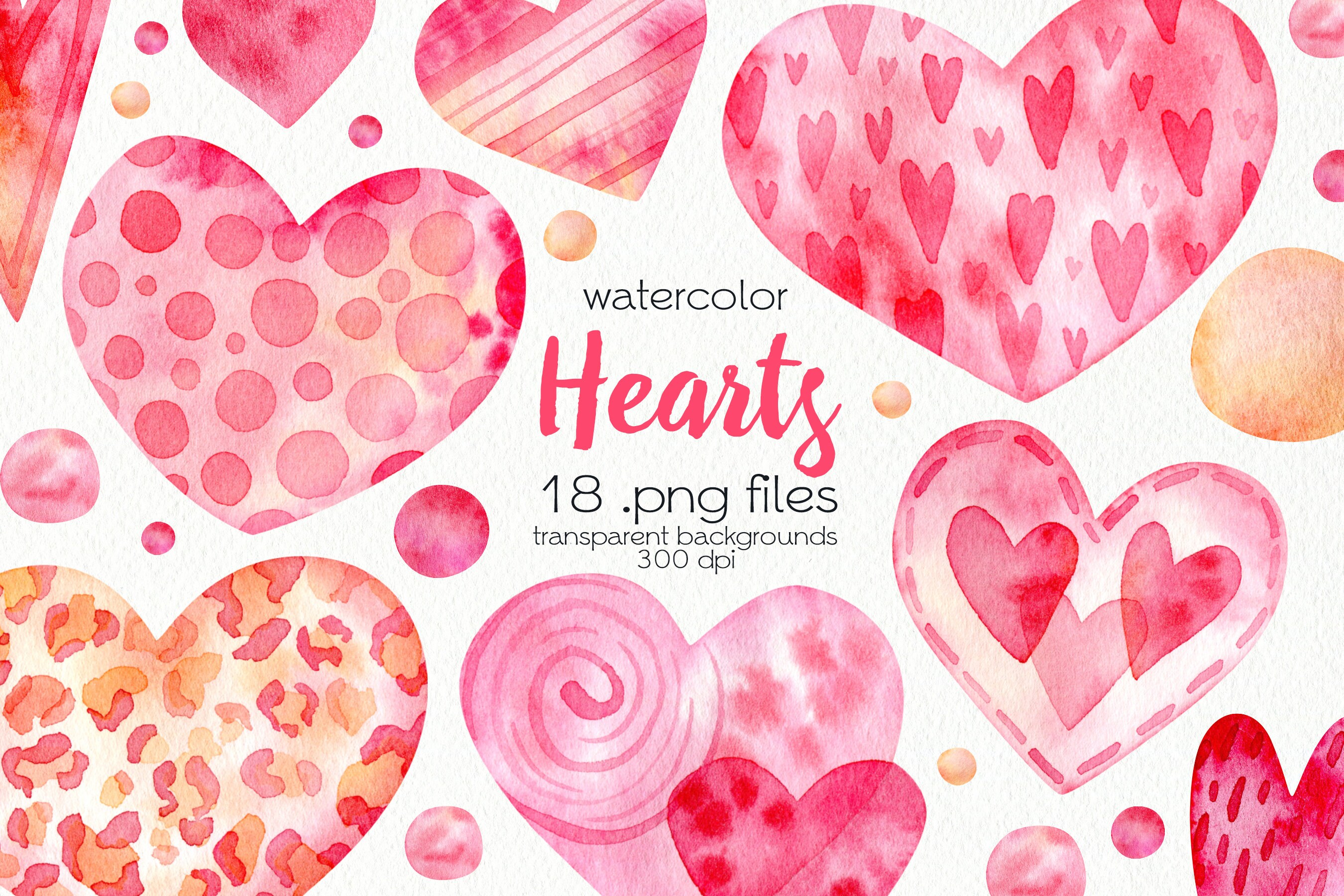 Watercolor Hearts Clipart / Hand Painted Pink Hearts / - Etsy