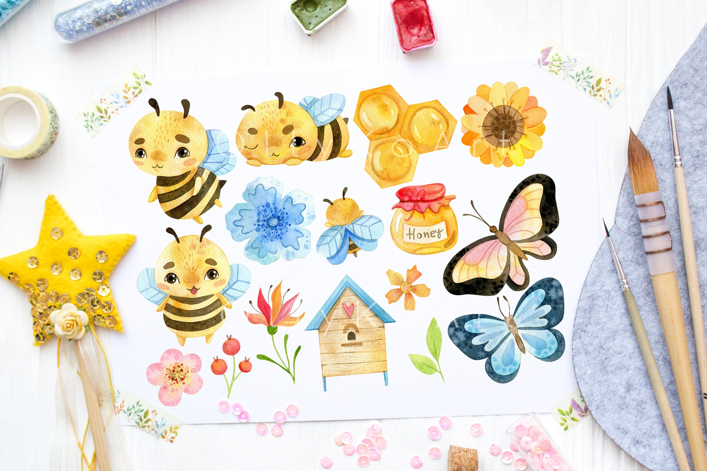 Watercolor Honeybee Clipart / Cute Bees / Digital PNG Files / - Etsy