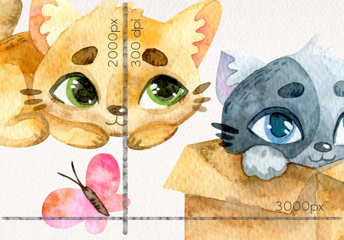Cute Kittens Clipart / Hand Painted Cats Clipart / Watercolor | Etsy