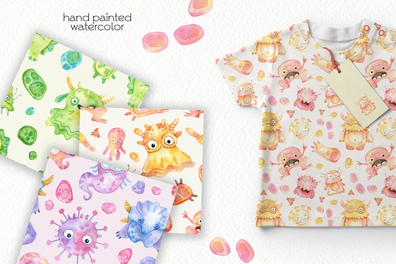 Watercolor Monsters Digital Paper / Scrapbook Paper / Seamless Patterns ...