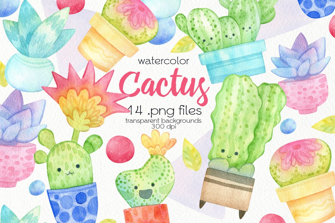 Watercolor Cactus Clipart / Cute Succulents / PNG Files / Instant ...