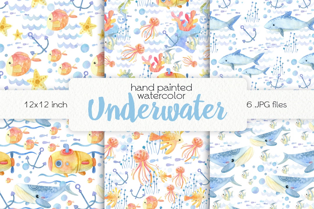 Watercolor Underwater Digital Paper / Sea Creatures Scrapbook Paper ...