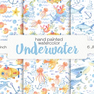 Watercolor Underwater Digital Paper / Sea Creatures Scrapbook Paper ...