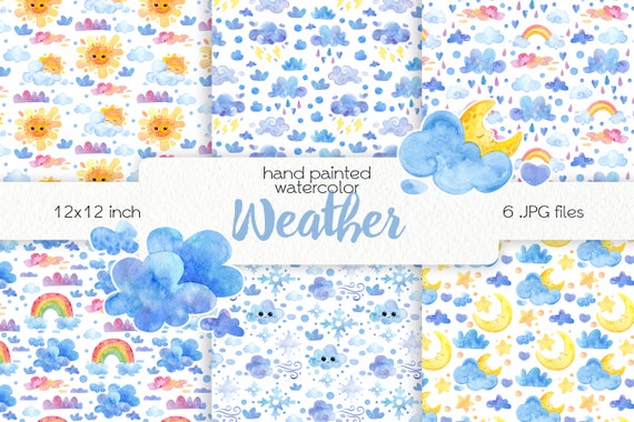 Watercolor Weather Digital Paper / Scrapbook Paper / Seamless | Etsy