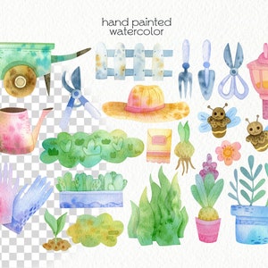 Watercolor Garden Clipart / Gardening Tools Clipart / Spring Floral ...