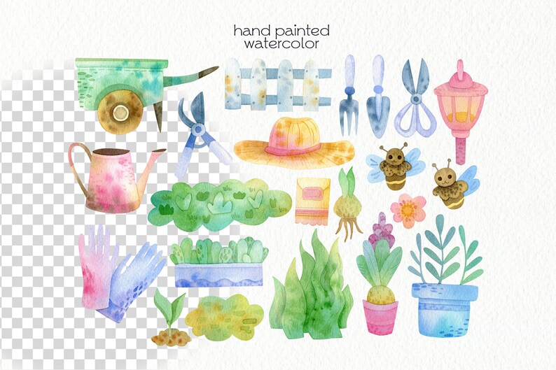 Watercolor Garden Clipart / Gardening Tools Clipart / Spring | Etsy