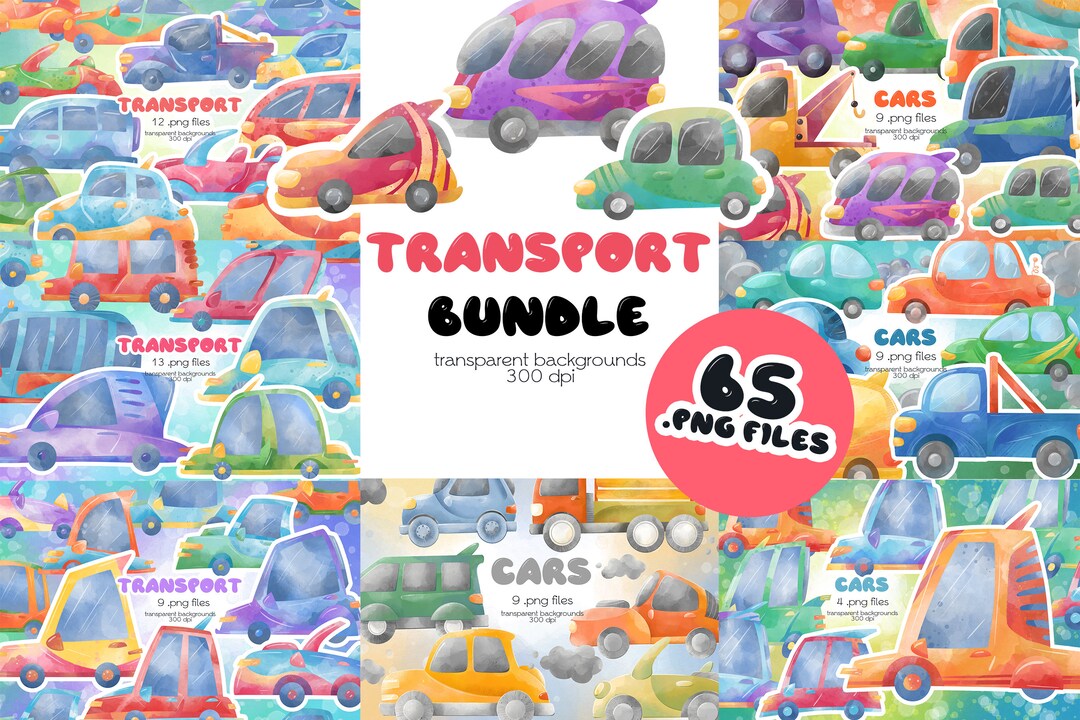 Cars Clipart / Cartoon Transport Bundle / PNG Files / Instant Download ...