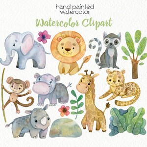 Watercolor Jungle Animals / Tropical Animal Clipart / Cute Zoo ...