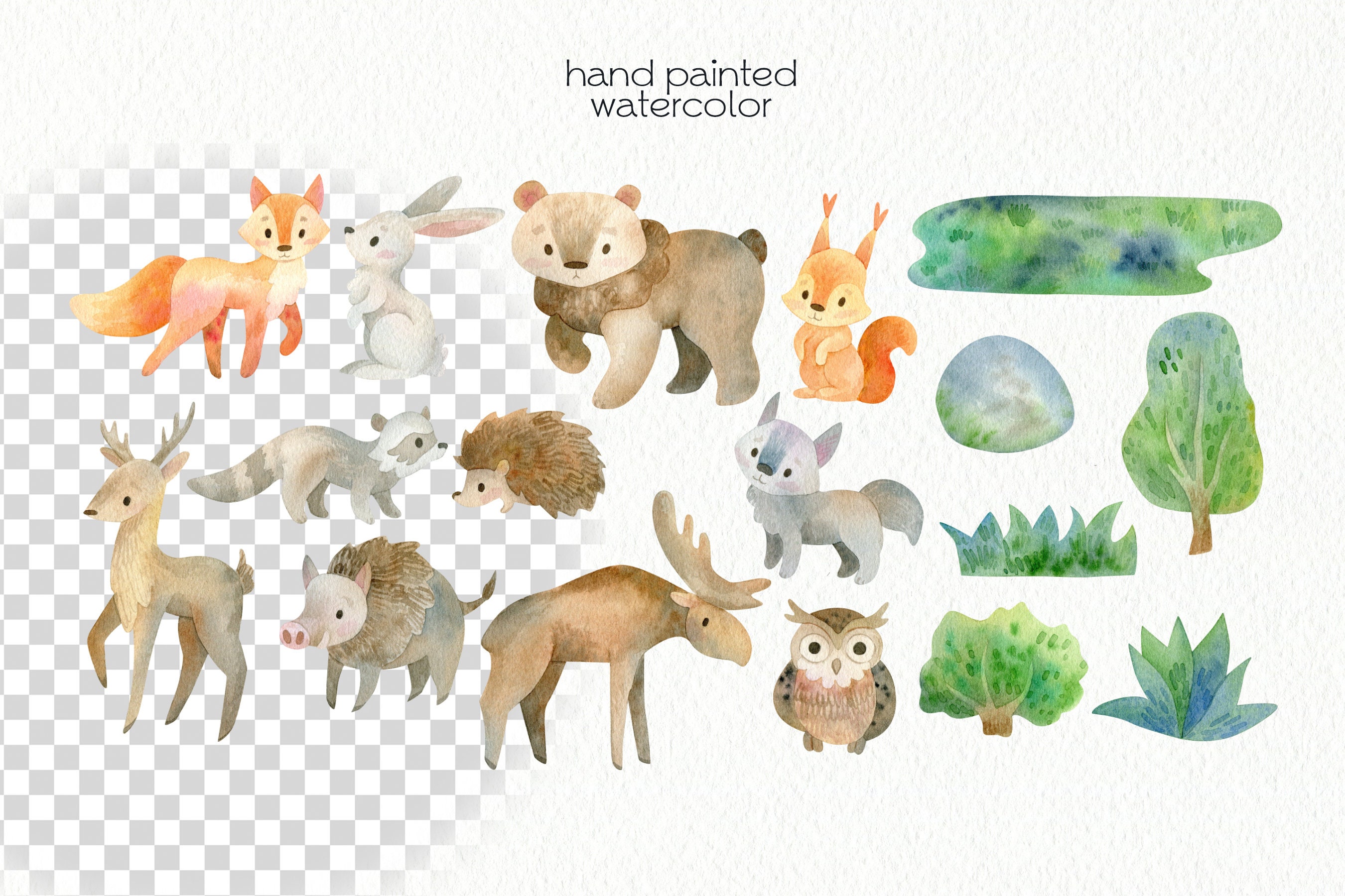 Watercolor Forest Animals Clipart / Woodland Animals / PNG - Etsy