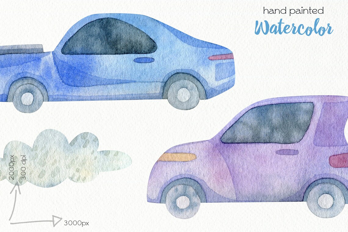 Watercolor Transport Clipart / Cartoon Cars / Digital PNG - Etsy