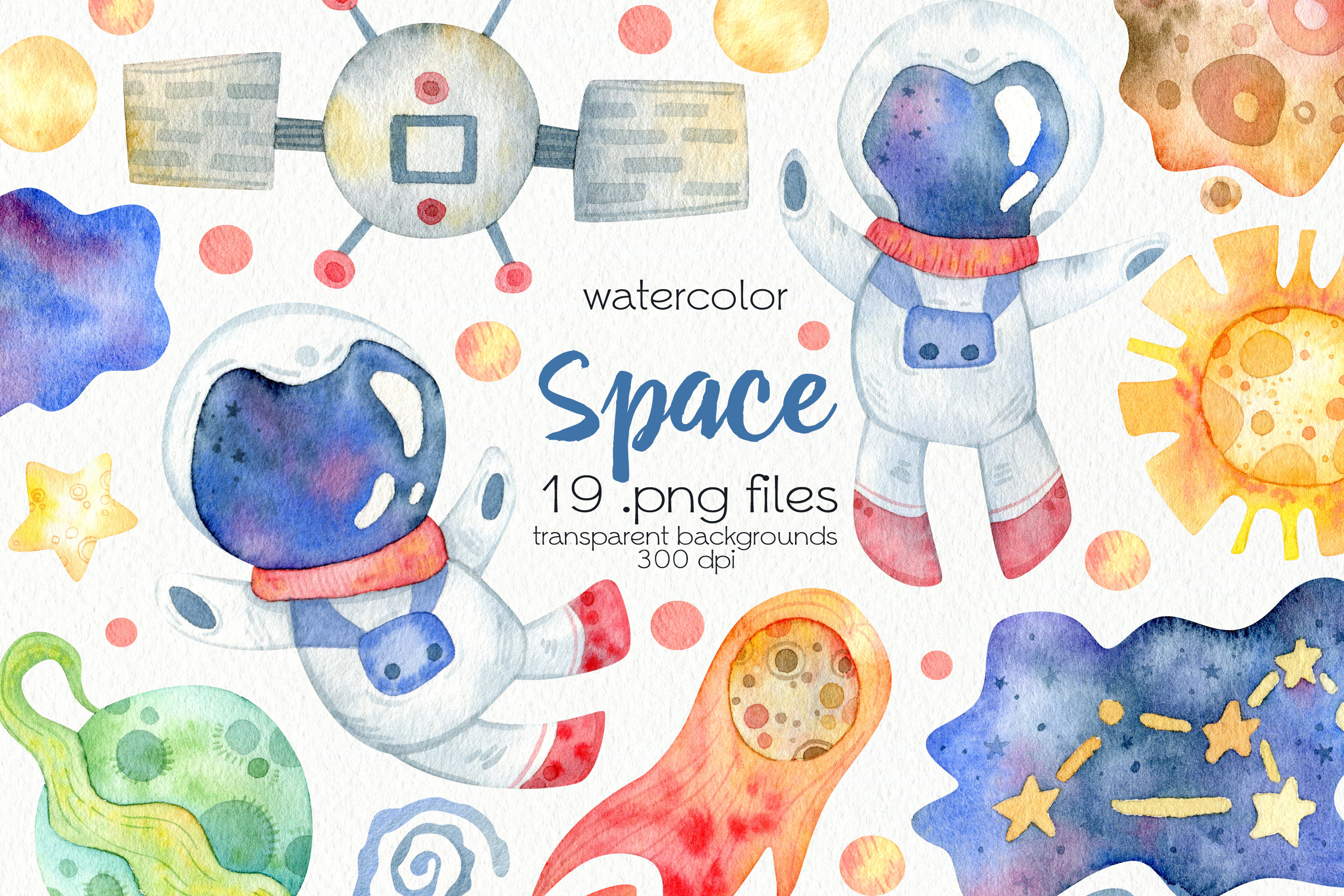 Watercolor Space Clipart / Galaxy Astronaut Alien Rocket - Etsy