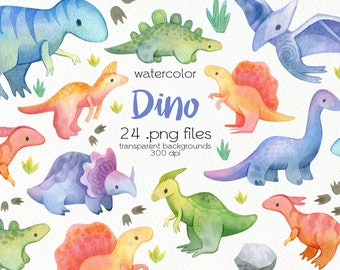 Watercolor Dinosaurs Clipart / Jurassic Clipart / PNG Files / | Etsy