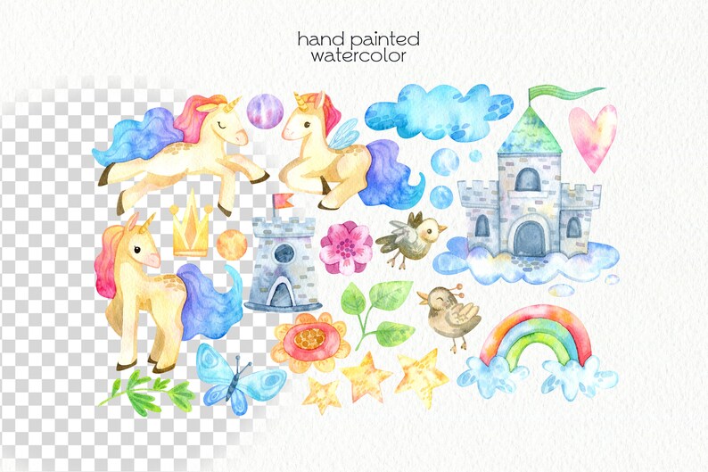 Watercolor Unicorn Clipart / Magical Rainbow / PNG Files / - Etsy