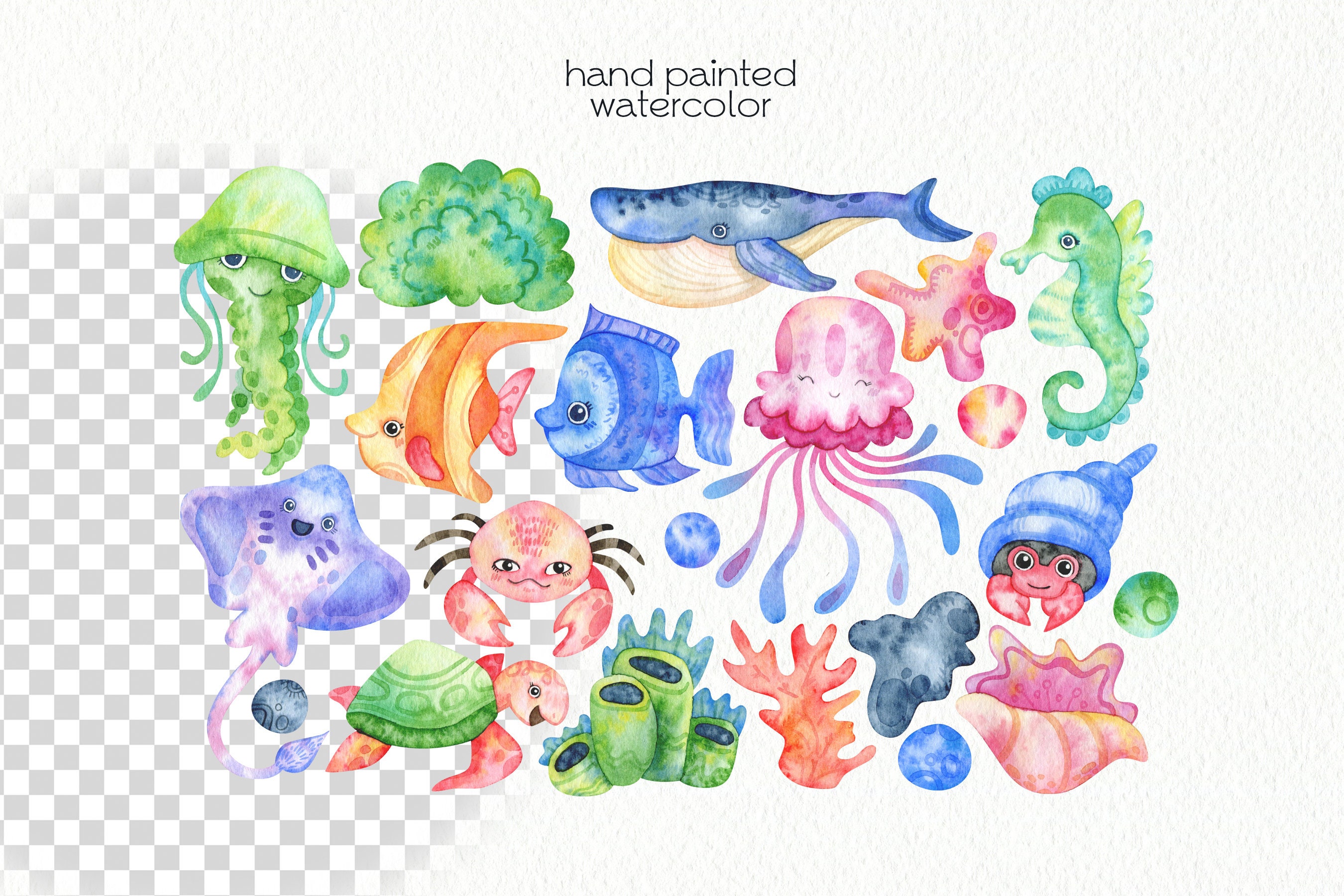 Watercolor Underwater Clipart / Sea Creatures / Jellyfish - Etsy