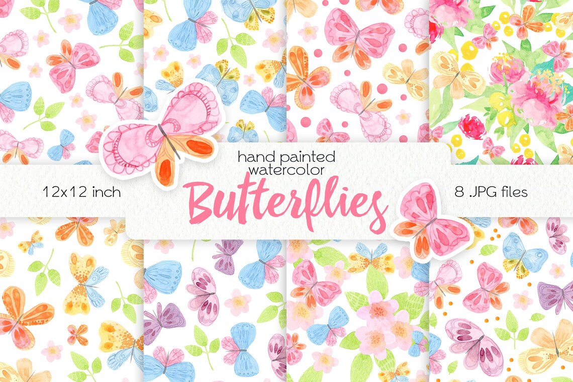 Watercolor Butterflies Digital Paper / Scrapbook Paper / Seamless ...