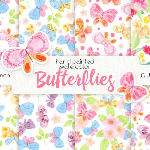 Watercolor Butterflies Digital Paper / Scrapbook Paper / - Etsy