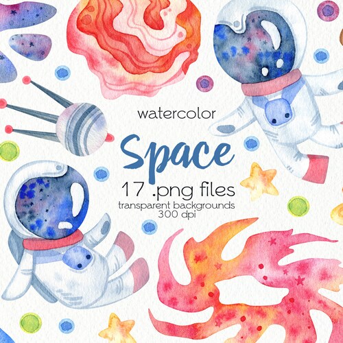 Watercolor Space Clipart / Galaxy Astronaut Alien Rocket - Etsy