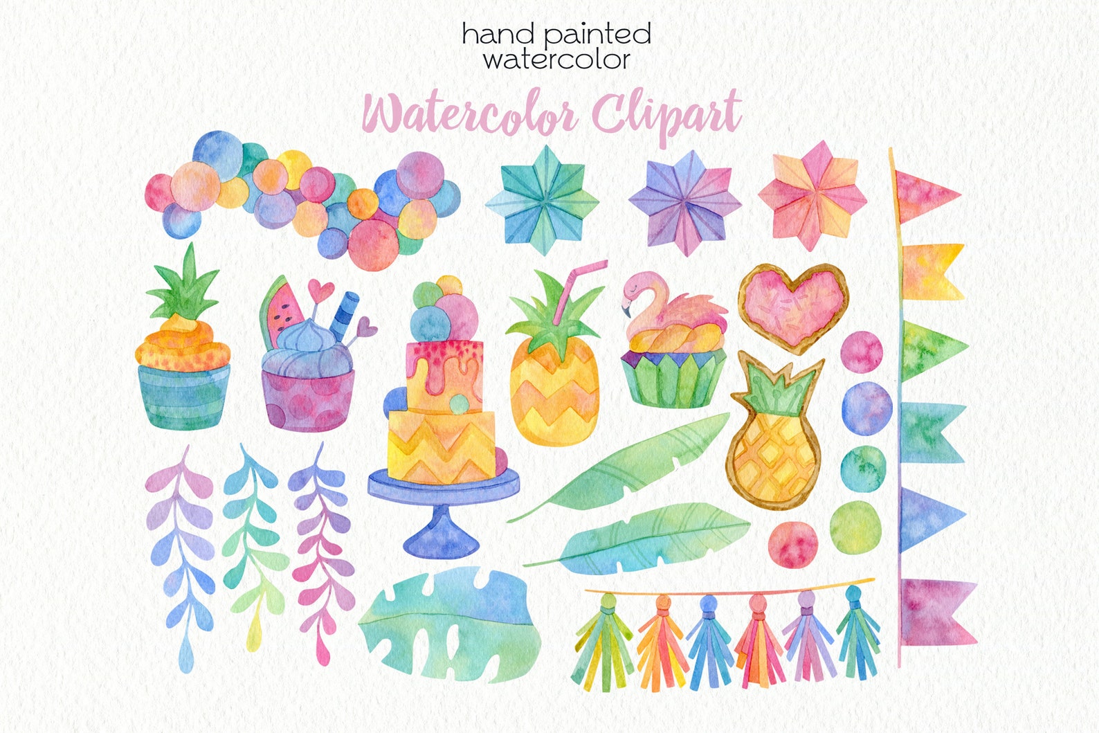 Watercolor Summer Party Clipart / Celebrate Birthday Party / | Etsy