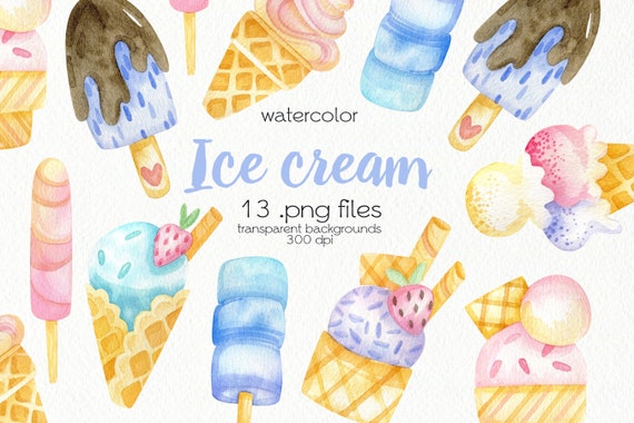 Watercolor Ice Cream Clipart / Summer Sweet Food / PNG Files / | Etsy