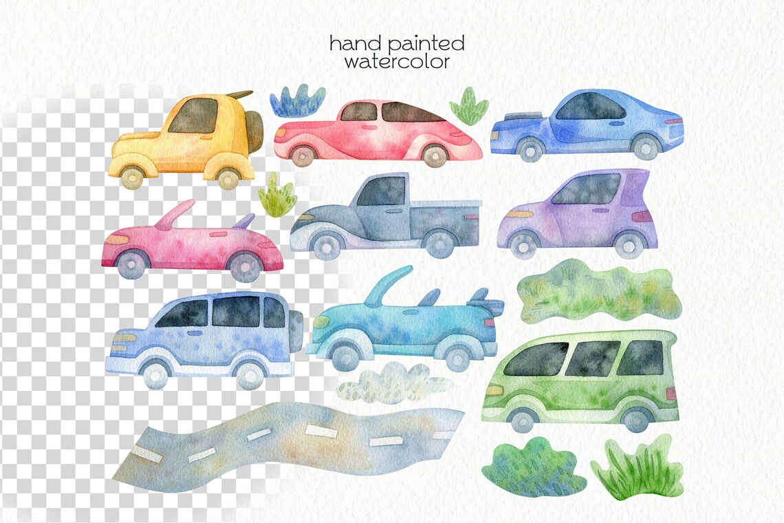 Watercolor Transport Clipart / Cartoon Cars / Digital PNG | Etsy