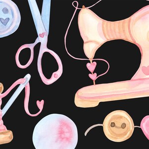 Watercolor Clip Art Needlework and Sewing / Crafts Clipart / Sewing Kit ...