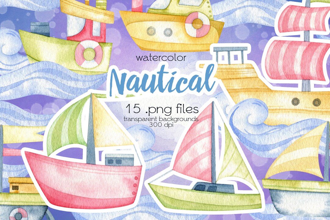 Watercolor Water Transport Clipart / Cartoon Boy Clipart / PNG Files ...