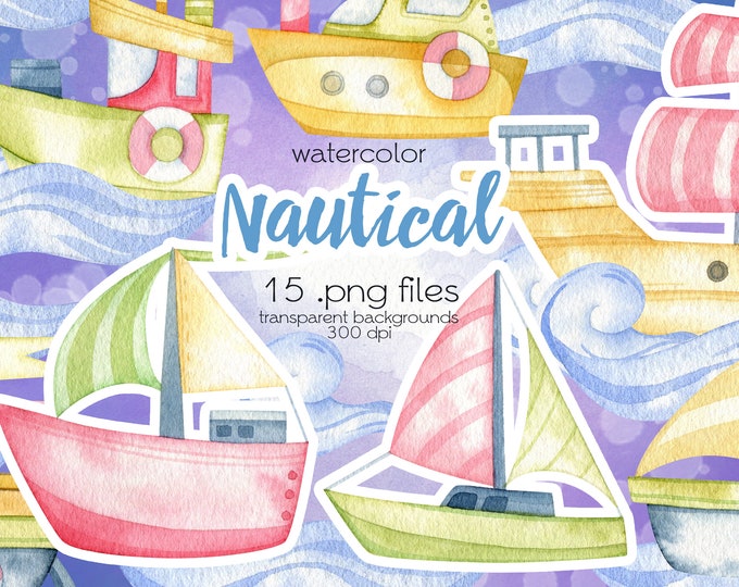 WATERCOLOR CLIPART, Sail Boat Art Scrapbooking Retro Png, Graphics ...
