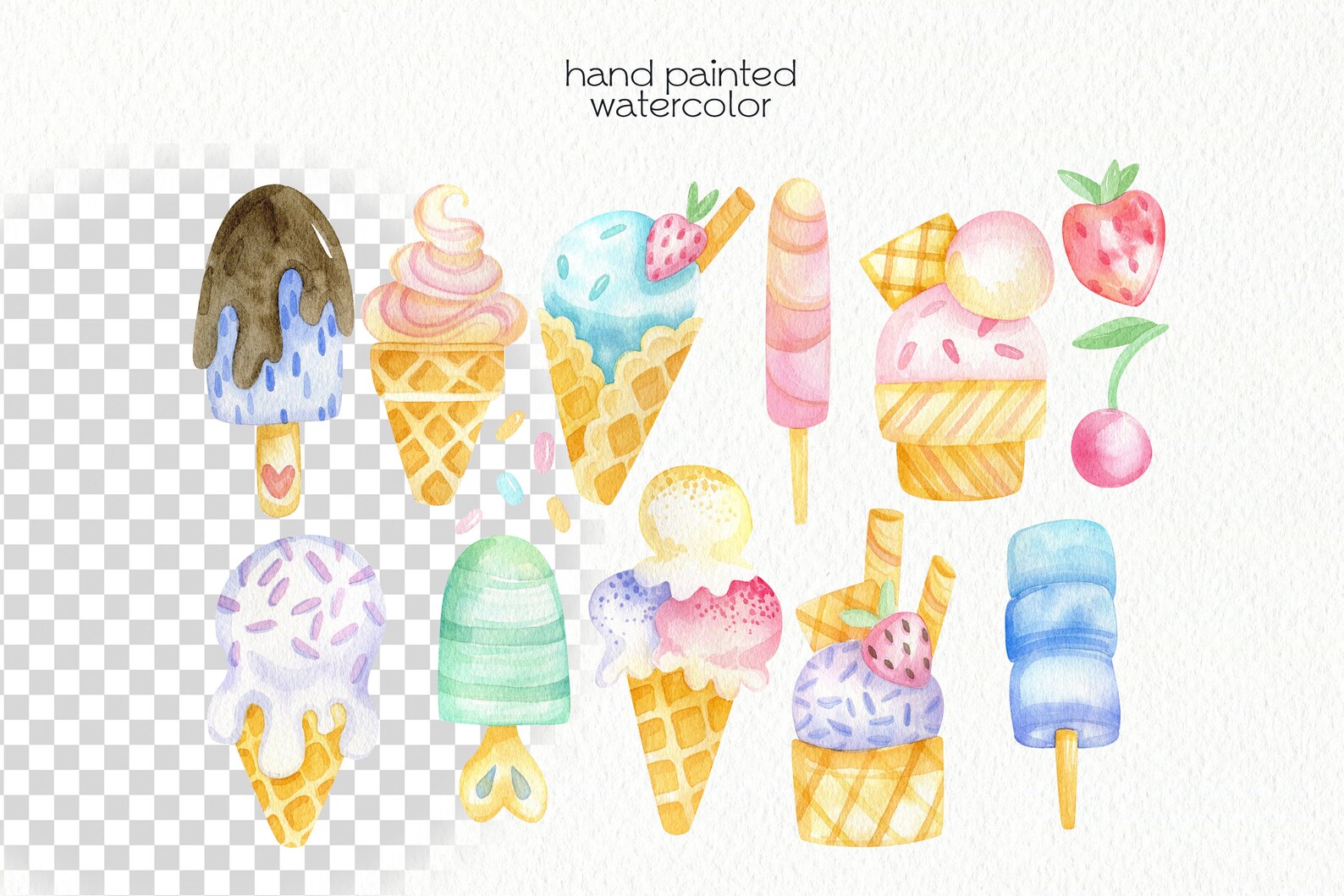 Watercolor Ice Cream Clipart / Summer Sweet Food / PNG Files / Instant ...