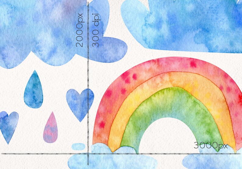 Watercolor Weather Clipart / Cute Rainbow Clouds Stars / - Etsy