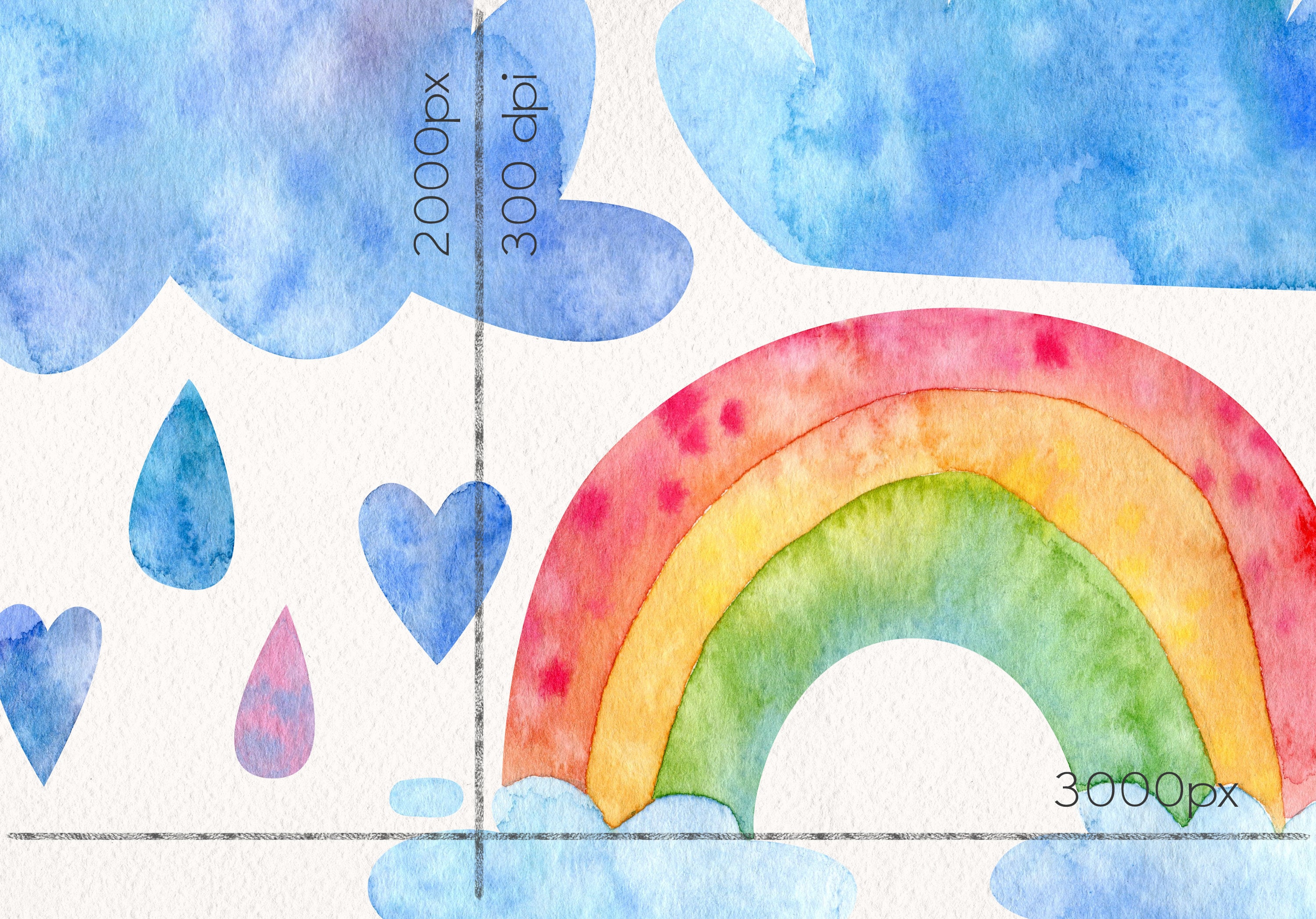 Watercolor Weather Clipart / Cute Rainbow, Clouds, Stars / Digital PNG ...