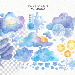 Watercolor Weather Clipart / Synoptic / Winter Weather, Snow, Clouds ...