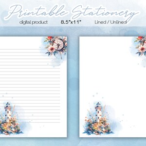 Nautical Printable Stationery / Digital Letter Writing Paper / Instant ...