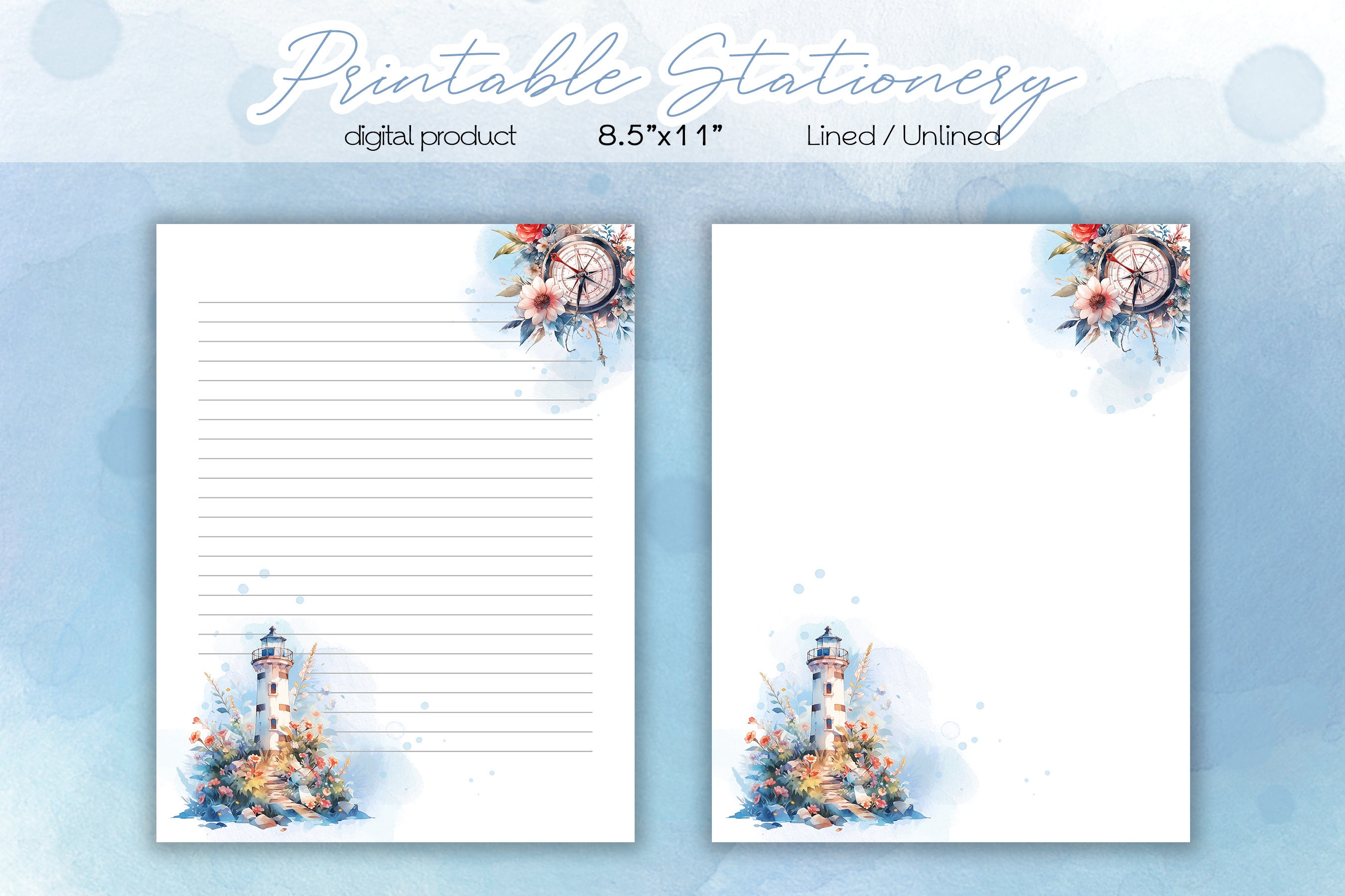 Nautical Printable Stationery / Digital Letter Writing Paper / Instant ...