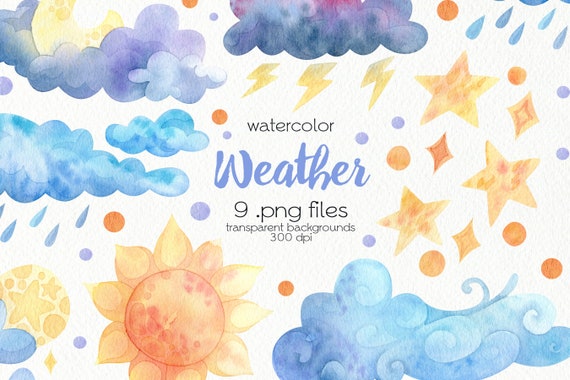 Watercolor Weather Clipart / Synoptic / Summer Weather Sun - Etsy