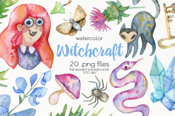 Watercolor Witchcraft Clipart / Wizard Supplies / Witchy | Etsy