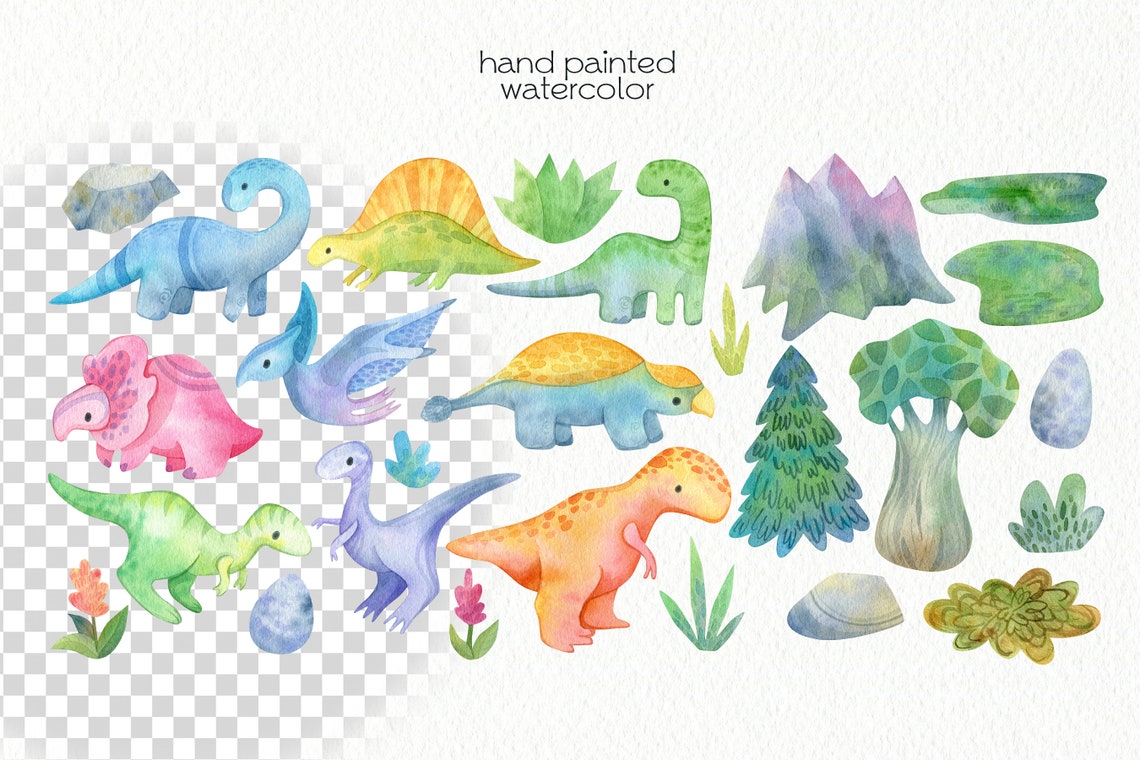 Watercolor Dinosaurs Clipart / Jurassic Clipart / PNG Files / | Etsy