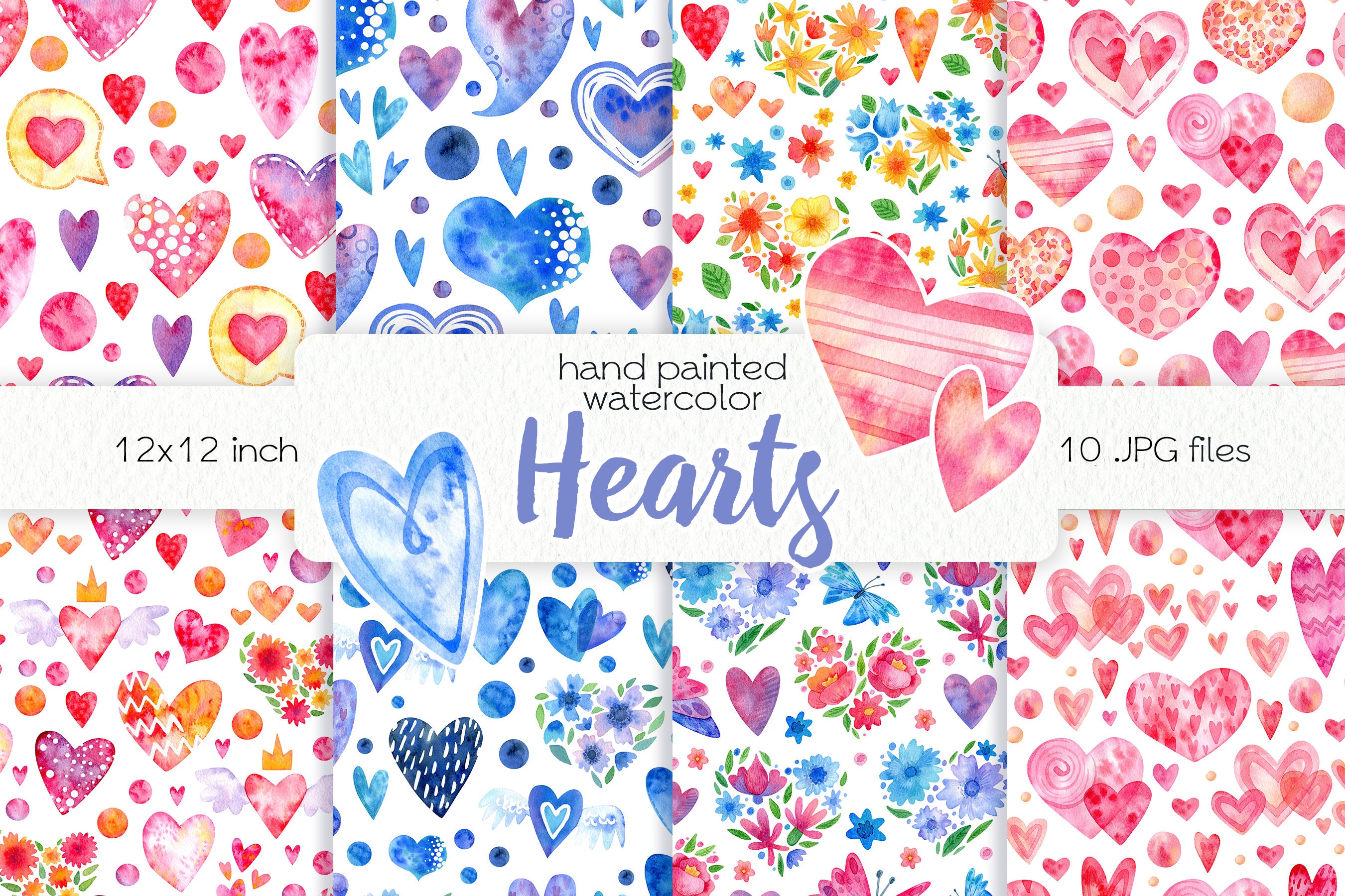 Watercolor Hearts Digital Paper / Valentine Day Scrapbook - Etsy