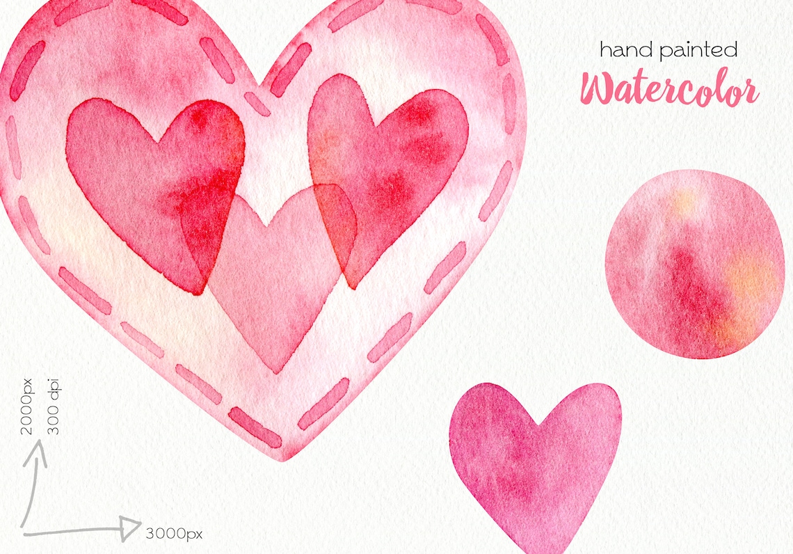 Watercolor Hearts Clipart / Hand Painted Pink Hearts / - Etsy