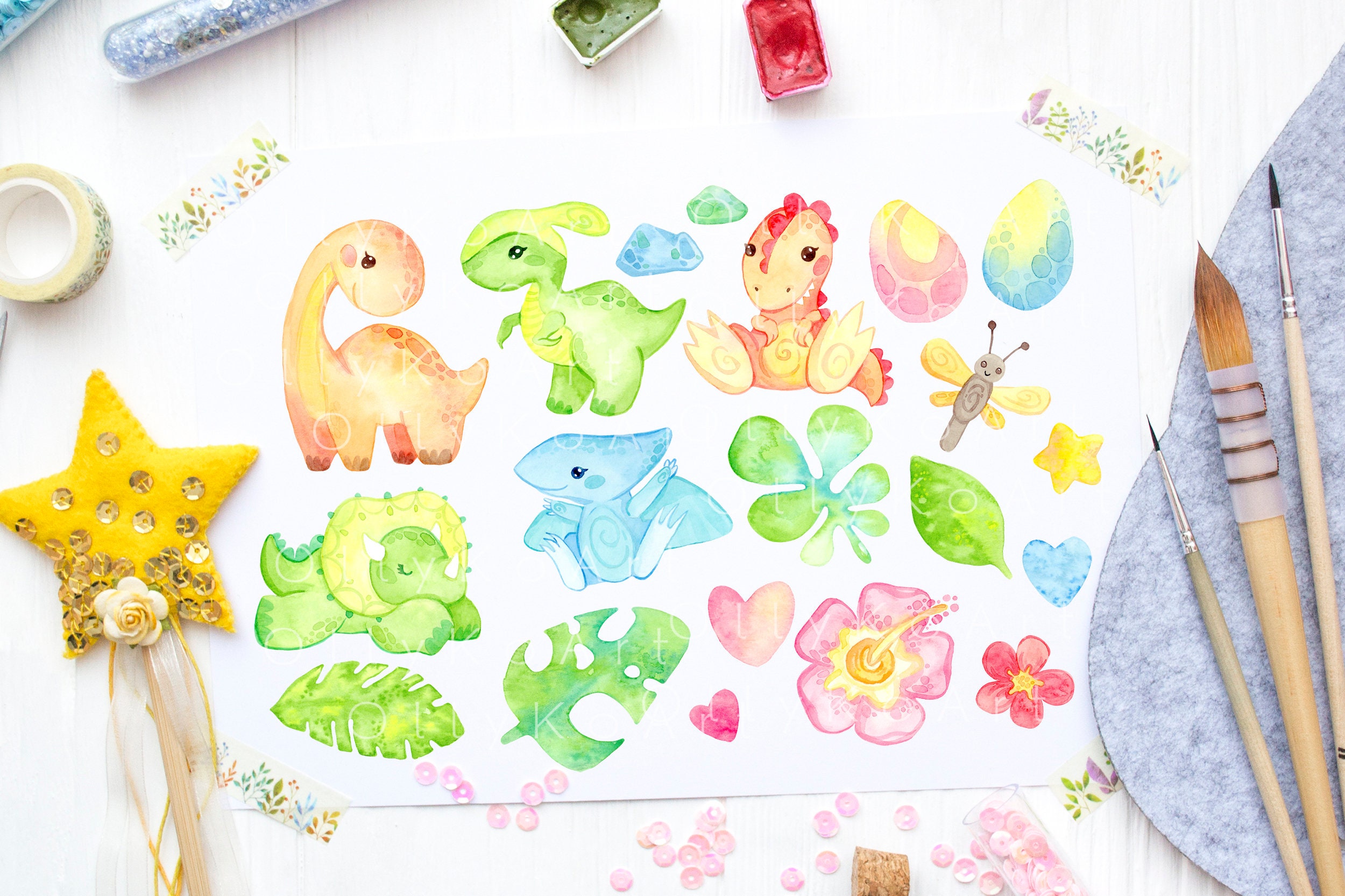 Dinosaurs Watercolor Clipart Set / Cute Dinosaurs / Jurassic - Etsy