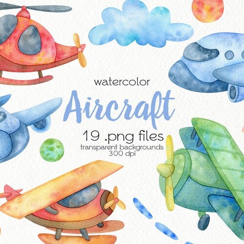 Watercolor Aviation Clipart / Cartoon Cute Air Transport / | Etsy