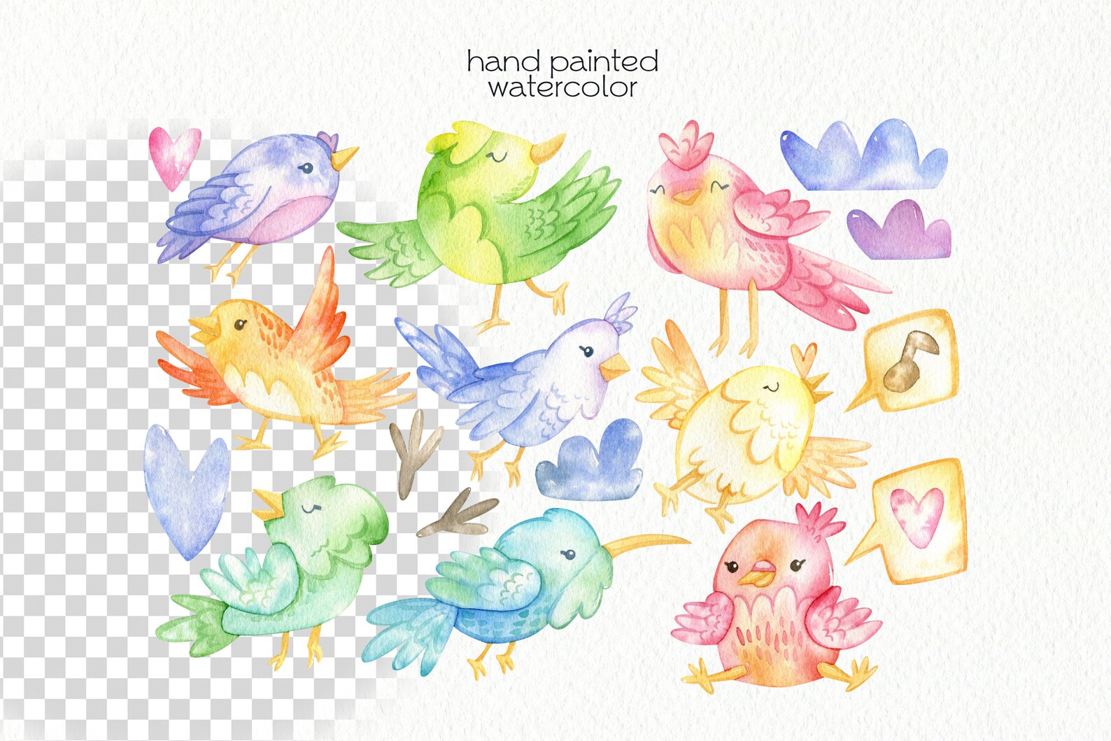 Watercolor Birds Clipart / Cartoon Birds / PNG Files / Instant - Etsy