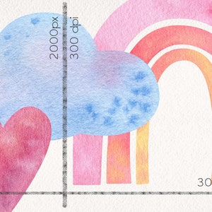 Watercolor Rainbow Clipart / Pink Rainbows, Clouds, Hearts / Printable ...