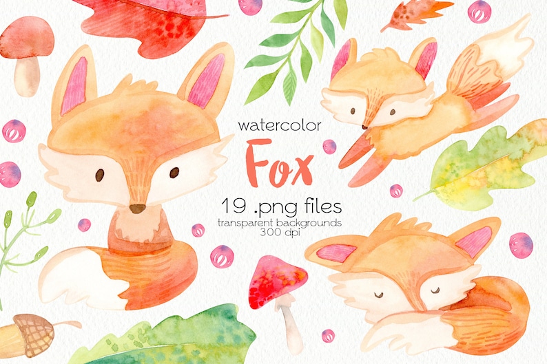 Watercolor Fox Clipart / Forest Animals / Autumn in the Forest - Etsy
