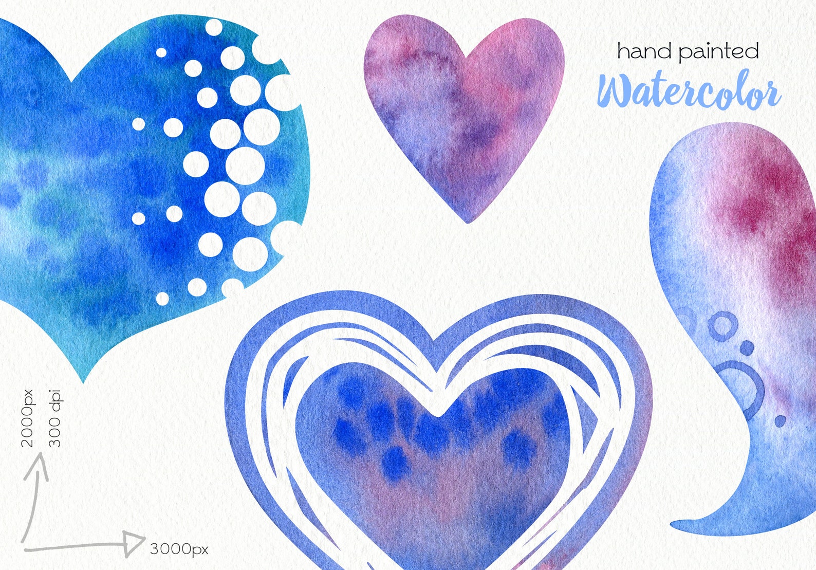 Watercolor Hearts Clipart / Valentines Day / Blue Love / PNG | Etsy