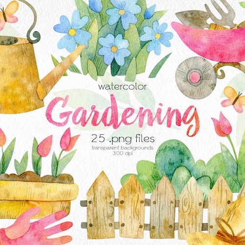 Watercolor Garden Clipart / Gardening Tools Clipart / Spring - Etsy