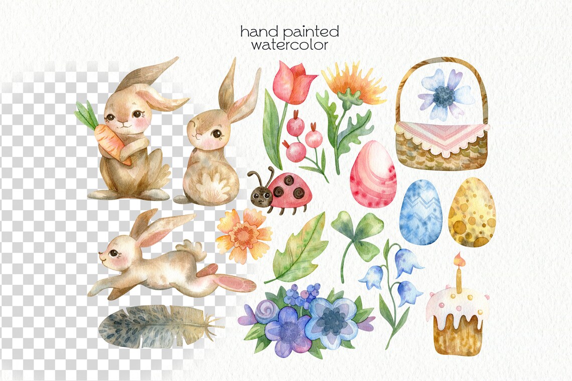 Watercolor Easter Bunny Clipart / Spring Flowers / Gardening / PNG ...